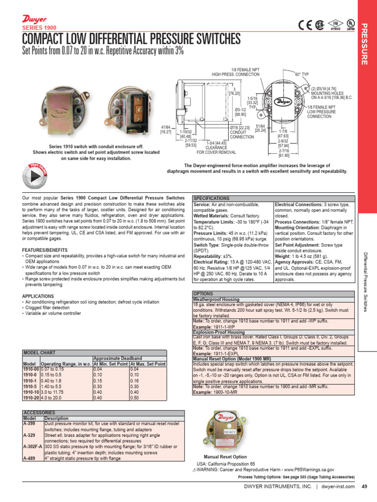 Dwyer-1910-1-Product Overview | PDF | Pressure Measurement | Switch