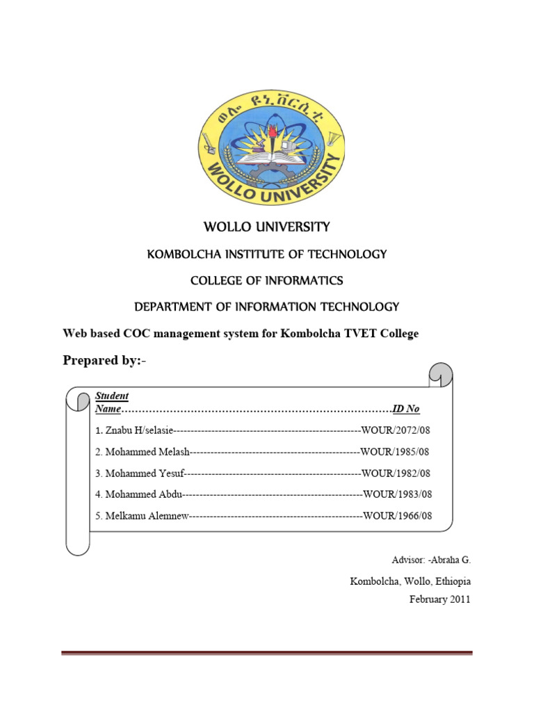 COC Management System Project Report | PDF | System | Computing