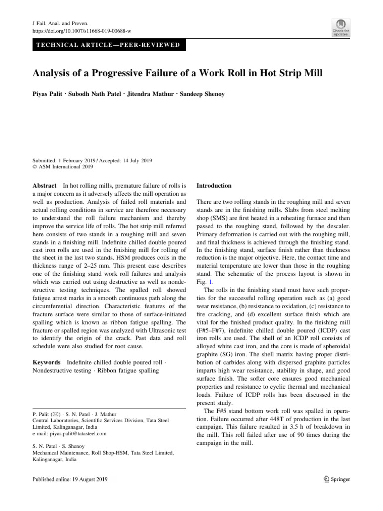 Analysis of A Progressive Failure of A Work Roll in HSM | PDF