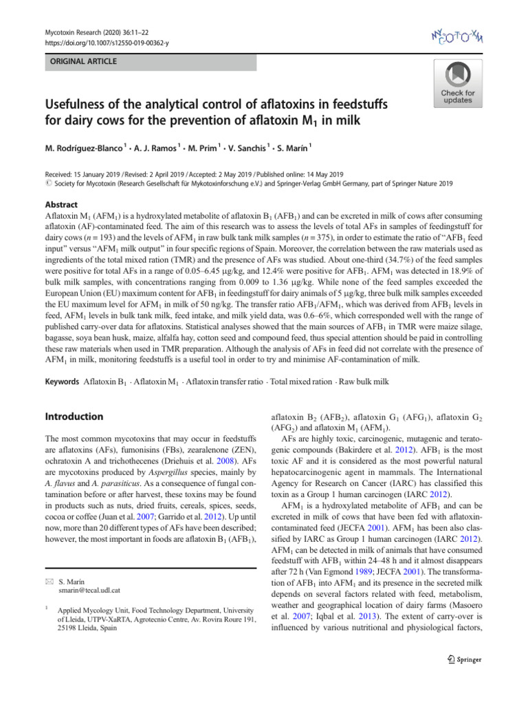 Usefulness of The Analytical Control of Aflatoxins in Feedstuffs For ...