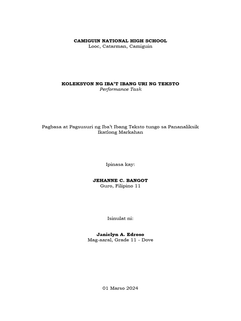 Format Cover Page at Talaan NG Nilalaman | PDF