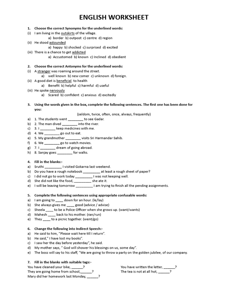 English Worksheet | PDF