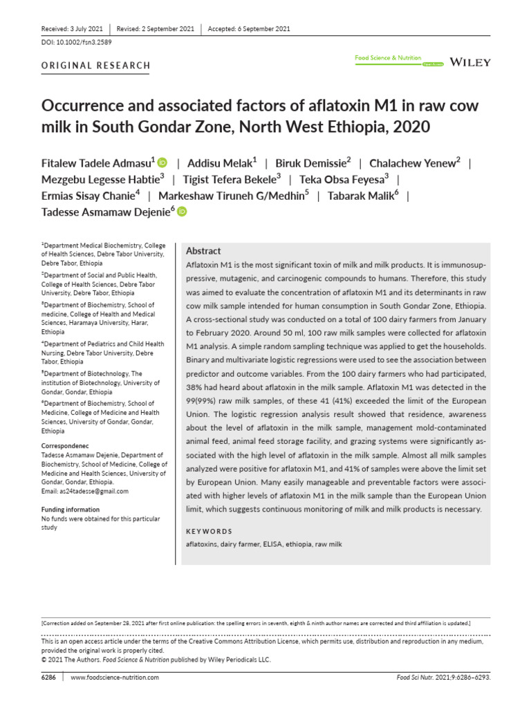 Occurrence And Associated Factors Of Aflatoxin M1 Pdf