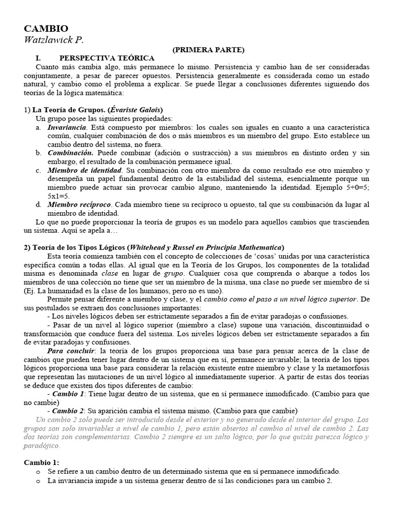 CAMBIO - Perspectiva Teórica y Práctica (Resumen) | PDF | Teoría | Lógica