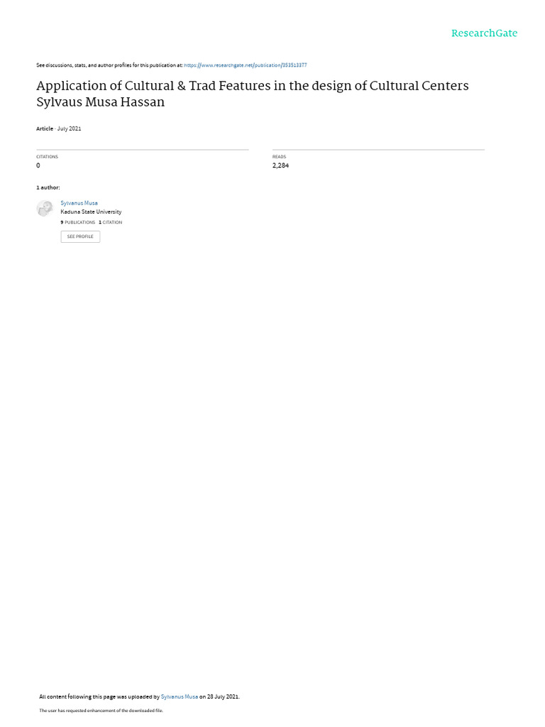 Application of Cultural & Trad Features in The Design of Cultural Centers Sylvaus Musa Hassan ...