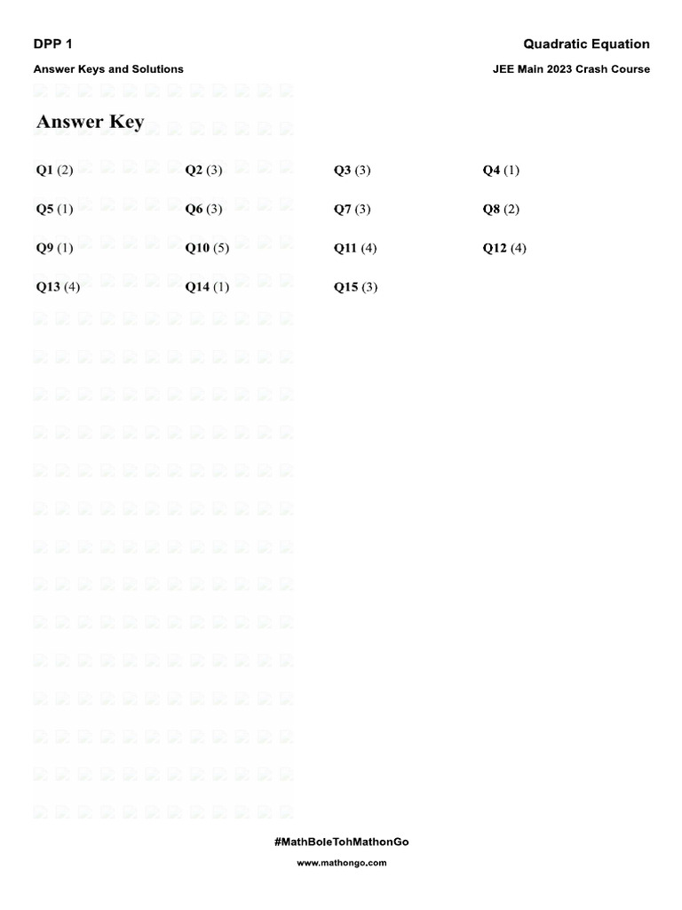 Quadratic Equation DPP 1 Solutions | PDF