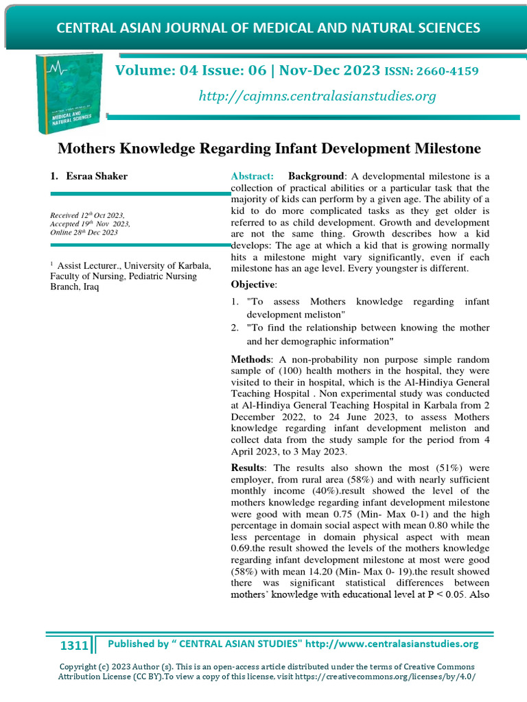 Mothers Knowledge Regarding Infant Development Milestone | PDF | Child ...