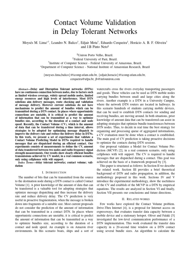 Contact Volume Validation in DTN | PDF | Radio | Computer Network
