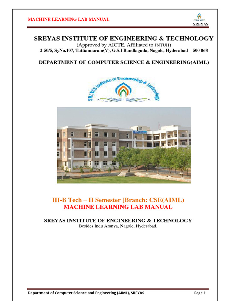 ML Lab Manual AIML Final | PDF | Regression Analysis | Linear Regression