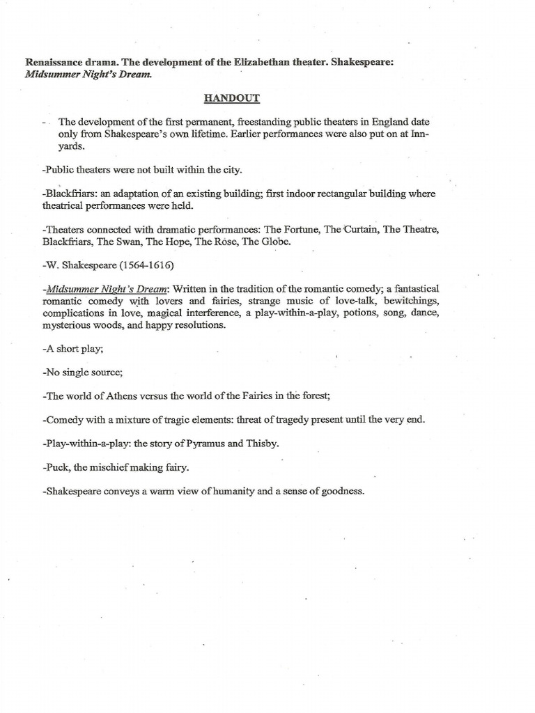 Shakespeare - Midsummer Nights Dreams - 2 Handouts | PDF