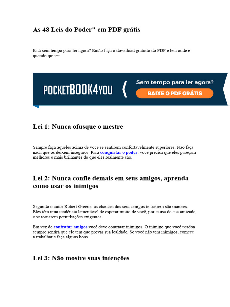 As 48 Leis Do Poder. Resumo | PDF | Intenção | O Príncipe