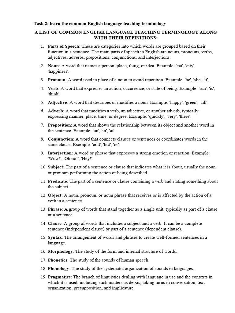 English Teaching Terms Guide | PDF | Verb | Word