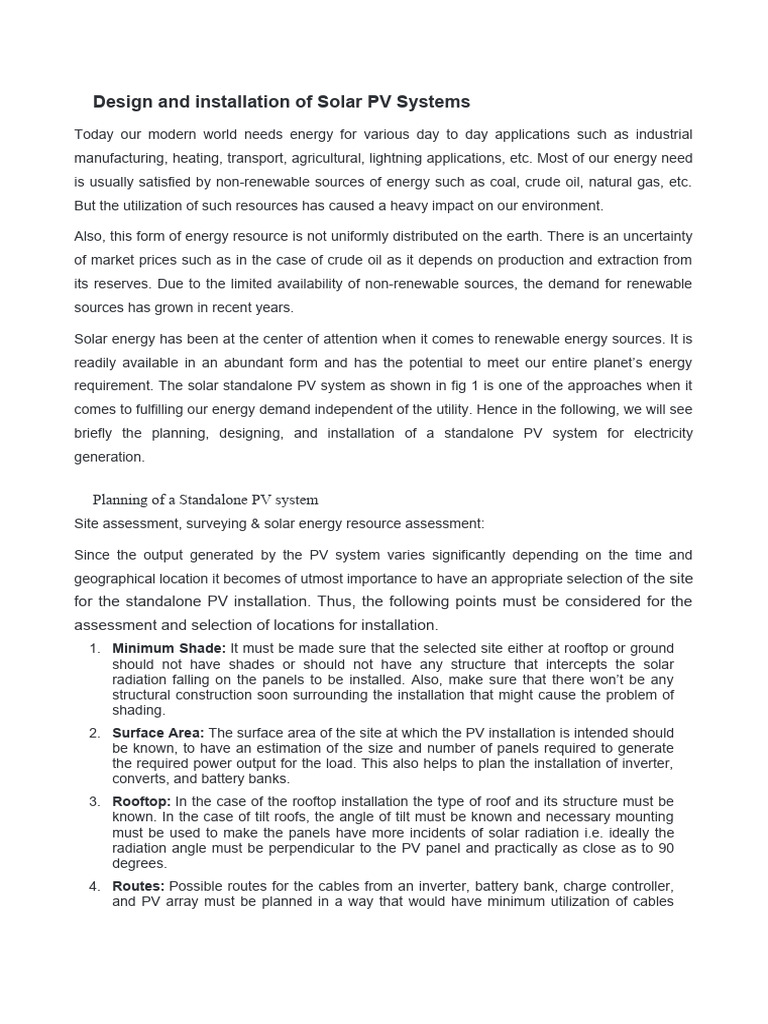 Design and Installation of Solar PV Systems | PDF