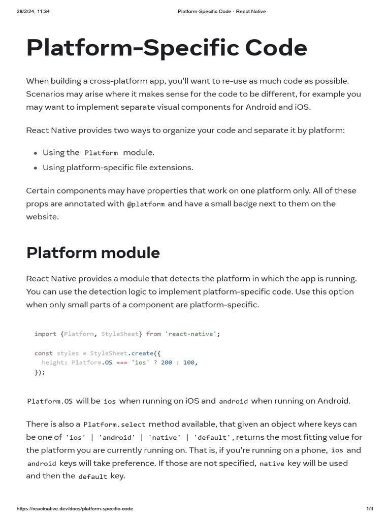 Platform-Specific Code React Native | PDF | Android (Operating System ... Platform-Specific Code React Native | PDF | Android (Operating System ...