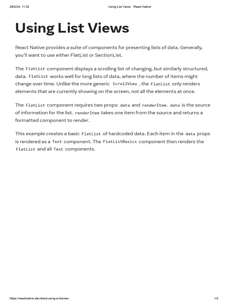 Using List Views · React Native | PDF | Computer Science | Computing