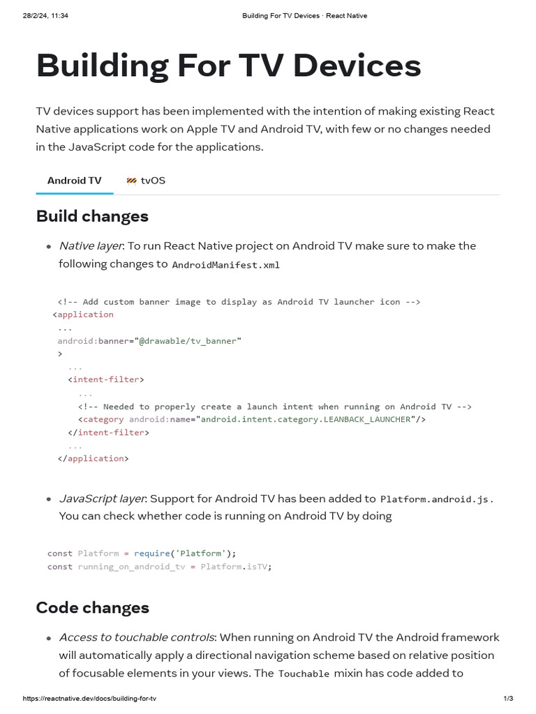 Building For Tv Devices React Native Pdf Android Operating System Java Script