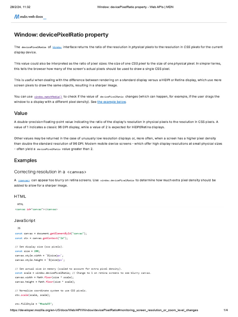 Window_ DevicePixelRatio Property - Web APIs _ MDN | PDF | Pixel ...