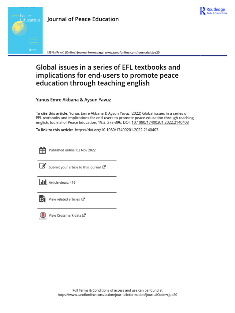 EFL Textbooks and Peace Education Insights | PDF | English As A Second ...