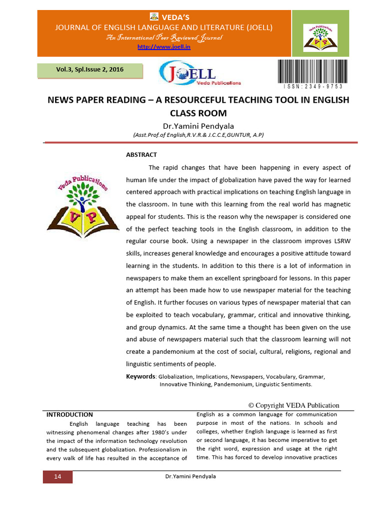 Newspaper Reading A Resourceful Teaching Tool in English Classroom ...