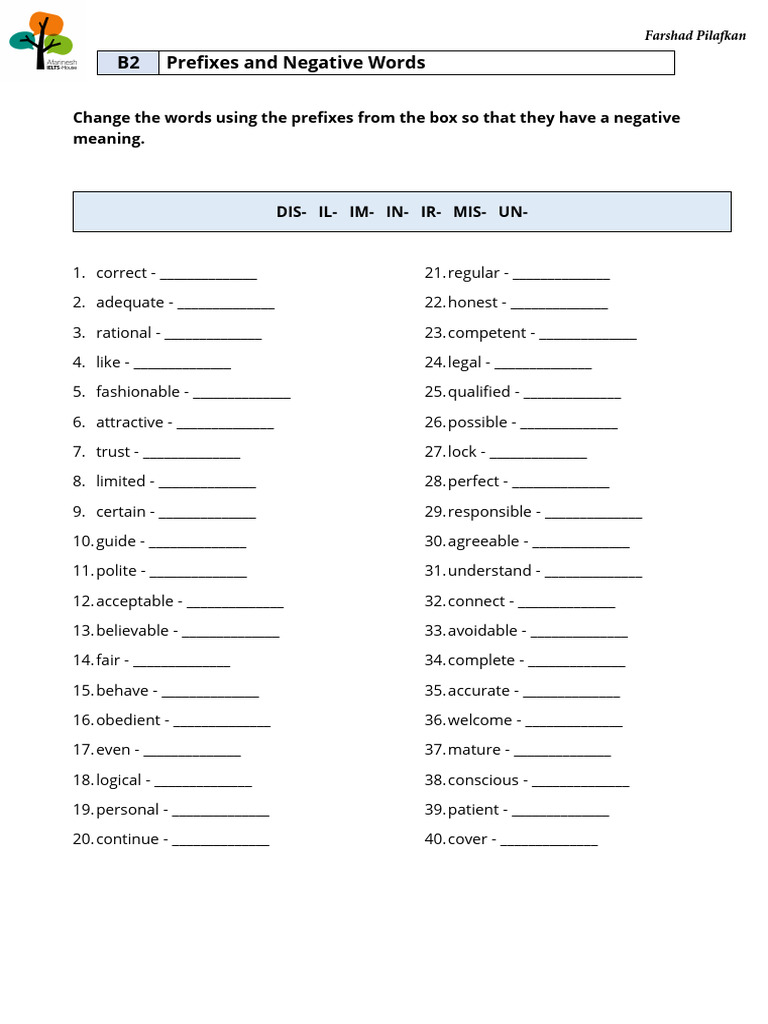Negative Prefixes-Exercise #2 | PDF