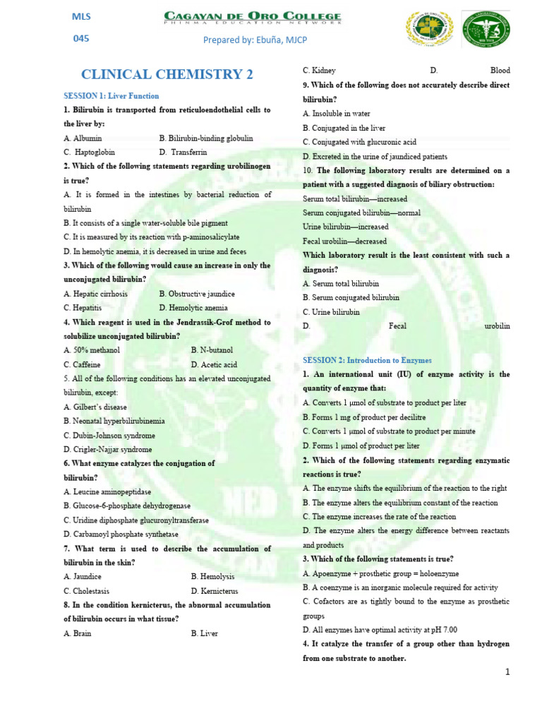 Practice Clinical Chemistry 2 CFU | PDF | Enzyme | Endocrine System