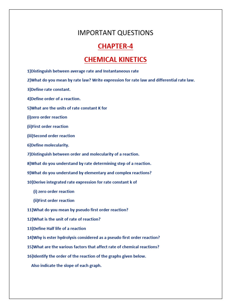 Imp Qns Chemical Kinetics | PDF | Chemical Reactions | Reaction Rate Constant