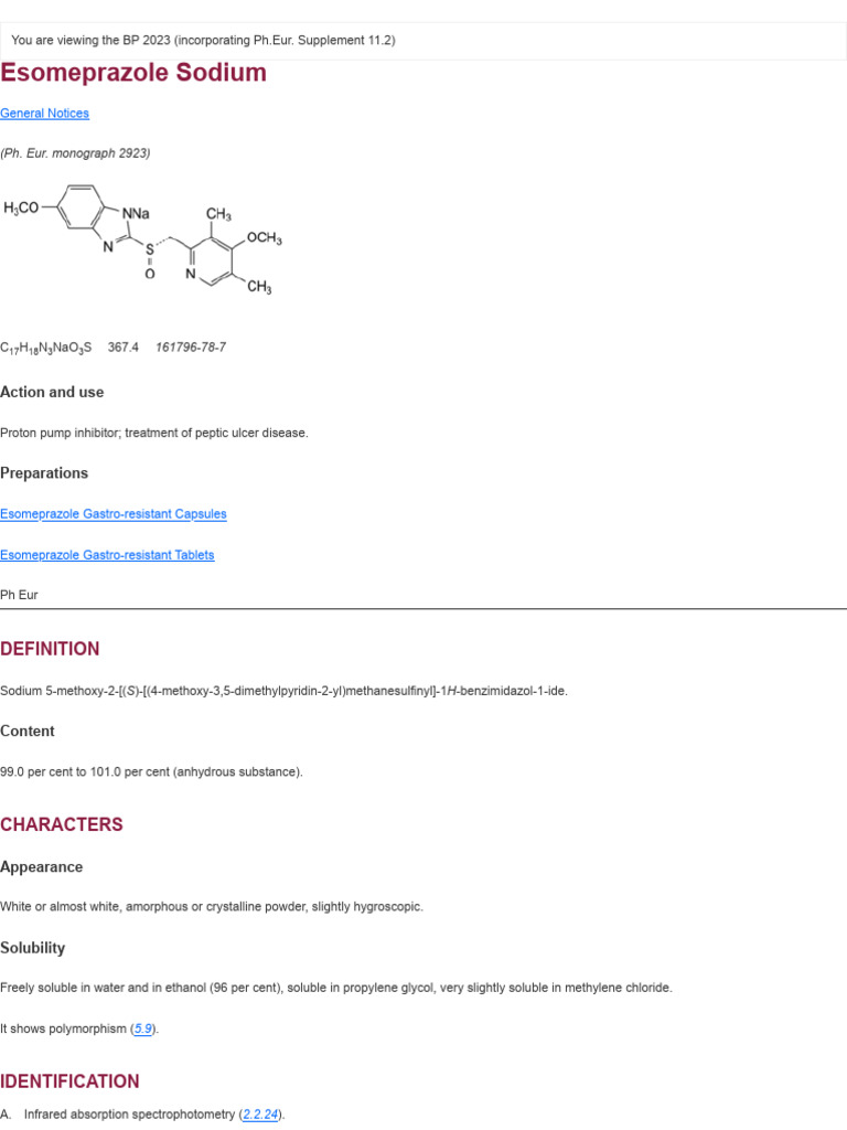 Esomeprazole Sodium - British Pharmacopoeia | PDF | Chromatography ...
