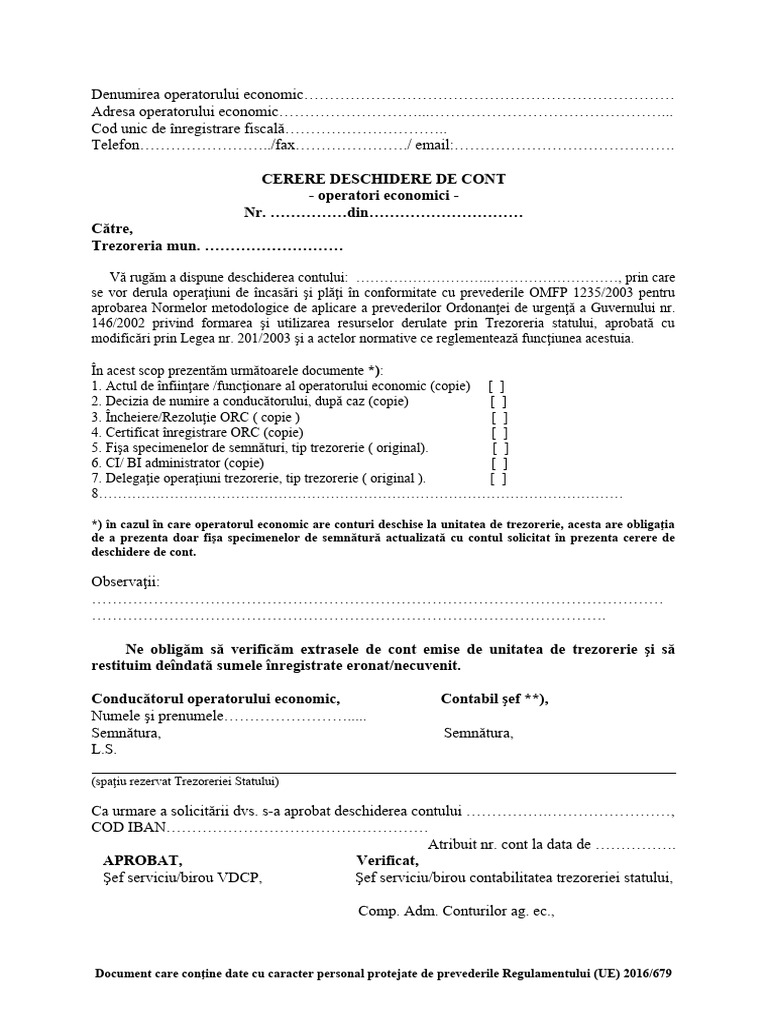 Cerere Cont Trezorerie | PDF