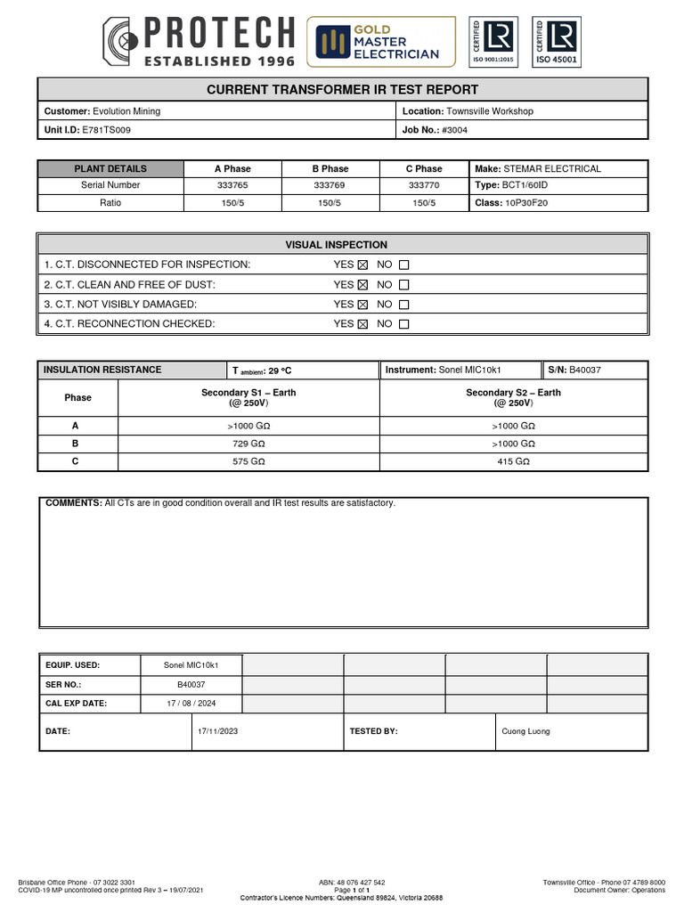 Ts-txr-3.03 CT Test Report E781ts009 | PDF | Power Engineering ...