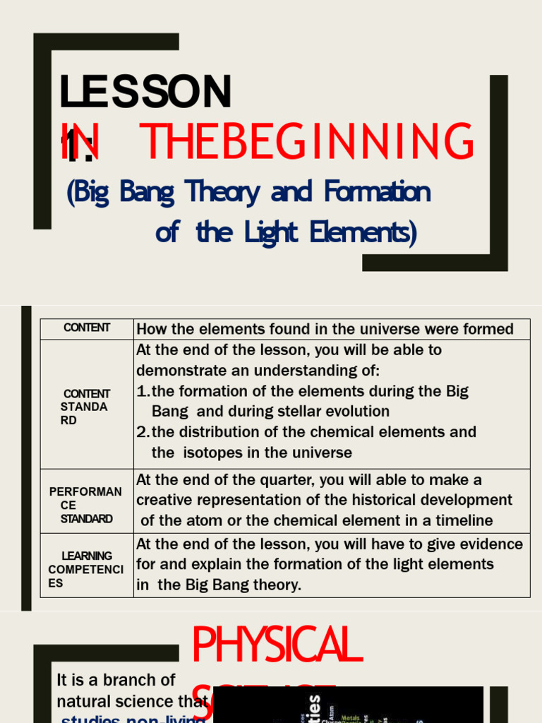 Physical Science Lesson 1 | PDF | Chemical Elements | Big Bang