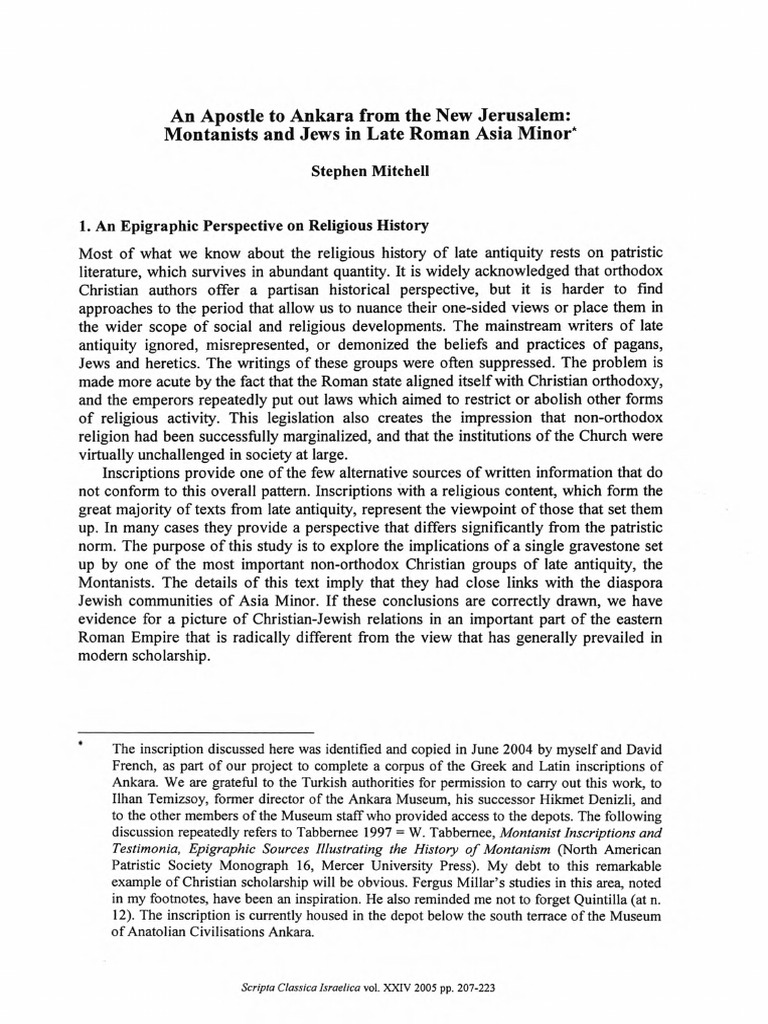 Montanists and Jews in Late Roman Asia | PDF | Social Science | History