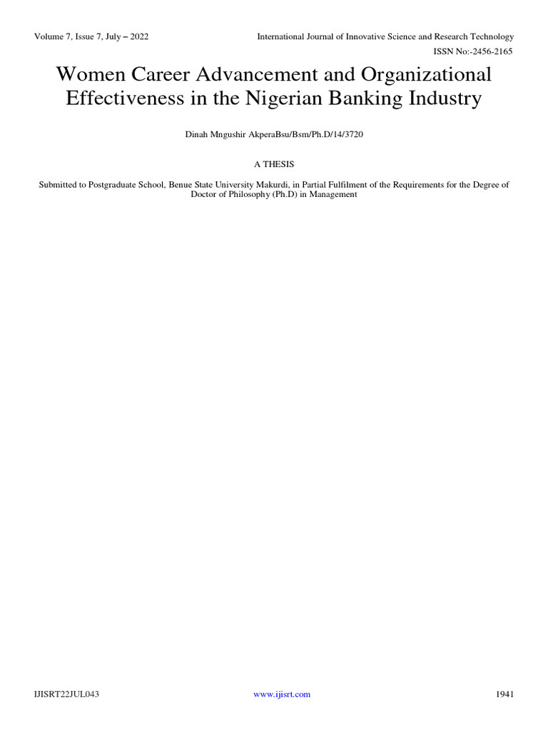 Women Career Advancement and Organizational Effectiveness in The ...