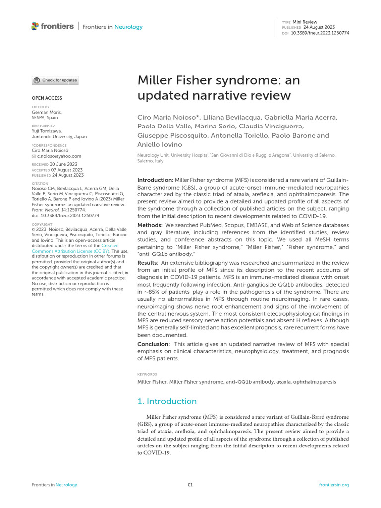 Miller Fisher Syndrome An Updated Narrative Review | PDF | Myelin ...