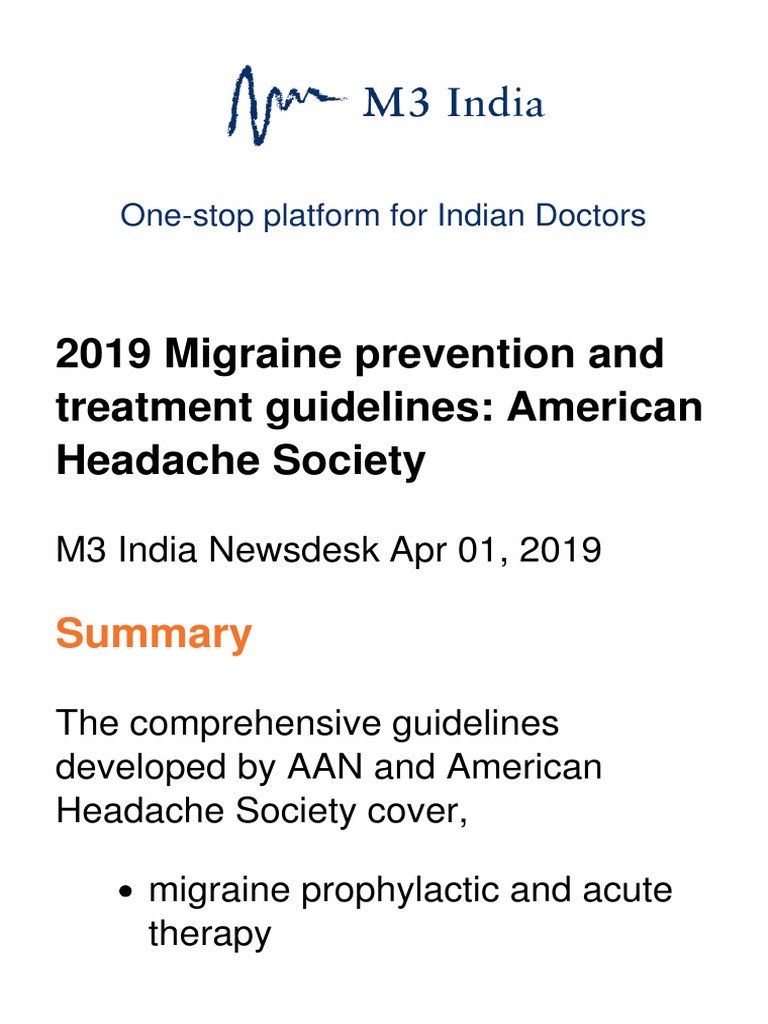 2019 Migraine Prevention and Treatment Guidelines | PDF | Migraine ...