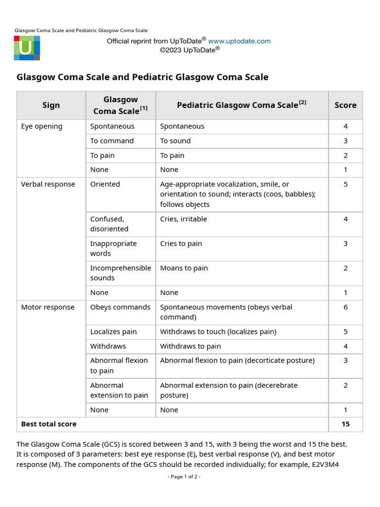 Glasgow Coma Scale and Pediatric Glasgow Coma Scale | PDF | Coma | Traumatic Brain Injury