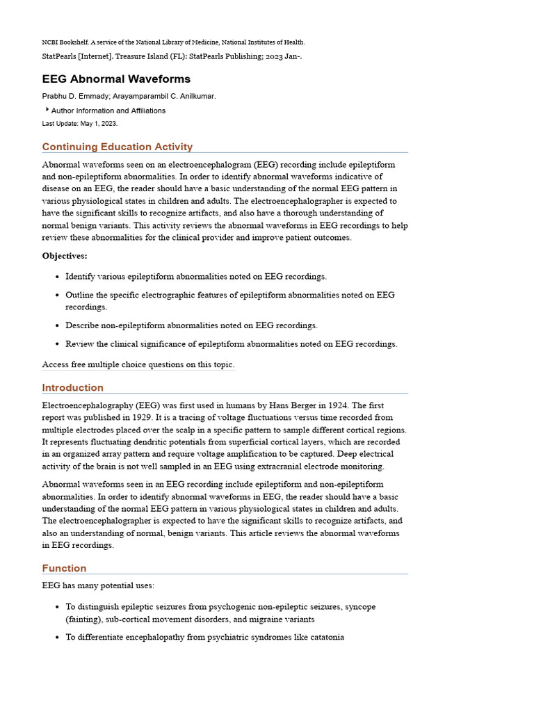EEG Abnormal Waveforms - StatPearls - NCBI Bookshelf | PDF ...