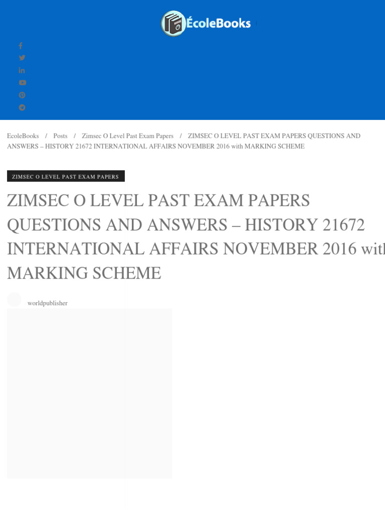 Zimsec O Level Past Exam Papers Questions and Answers - History 21672 ...