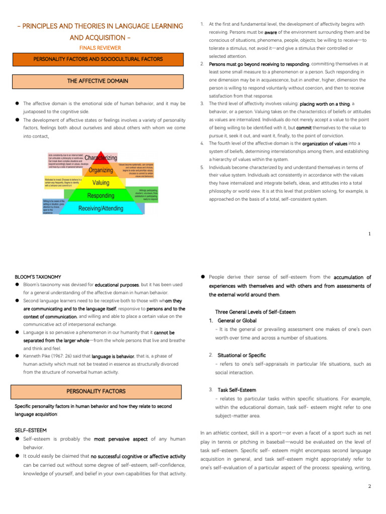 Finals Principles and Theories in Language Acquisition and Learning | PDF | Motivational ...