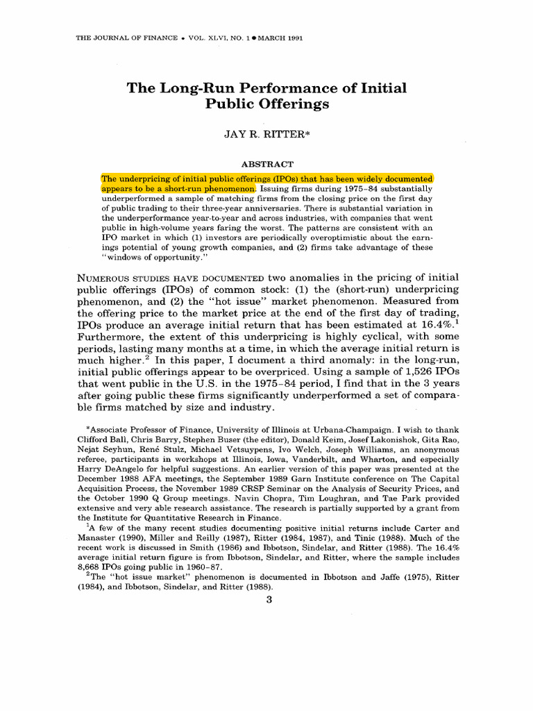 The LongRun Performance of Initial Public Offerings | PDF | Initial ...