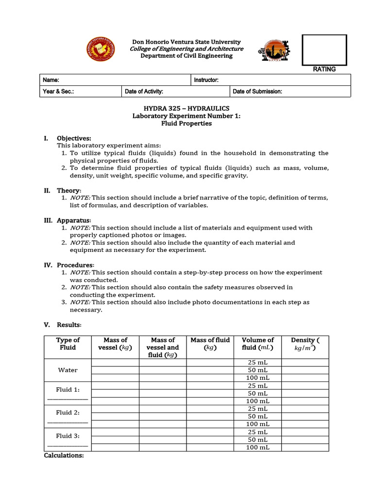 Hydra 325 Laboratory Experiment No.1 | PDF | Density | Experiment