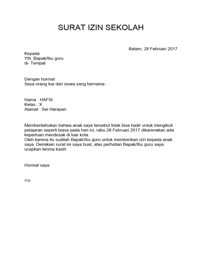 Surat Izin Sekolah | PDF | Karier & Perkembangan | Kesehatan Holistik