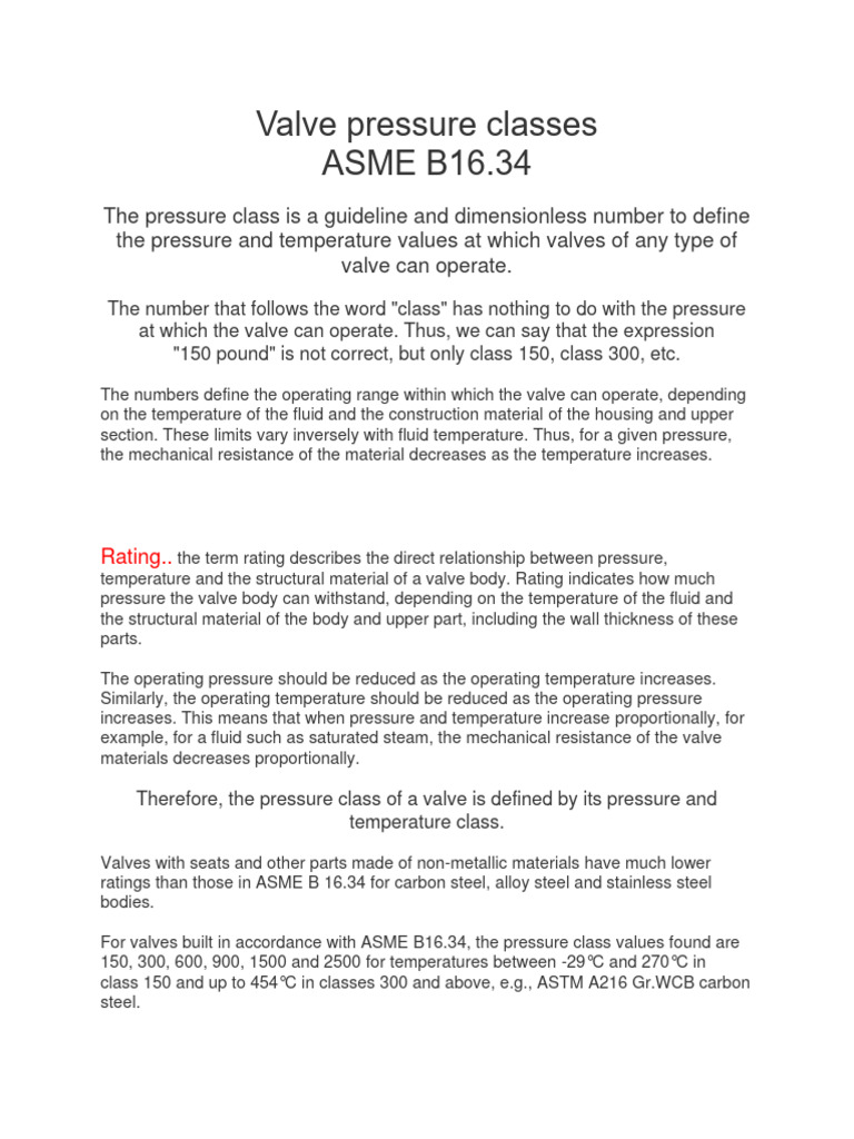 Valve Pressure Classes | PDF | Valve | Steel