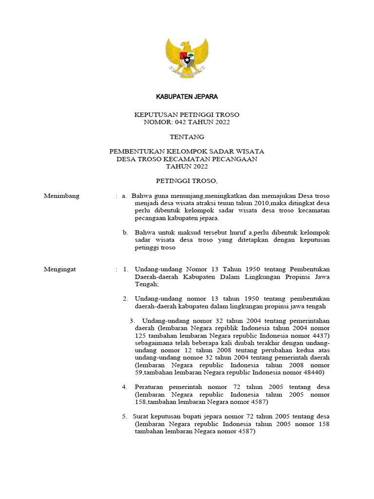 Pembentukan Pokdarwis Desa Troso 2022 | PDF