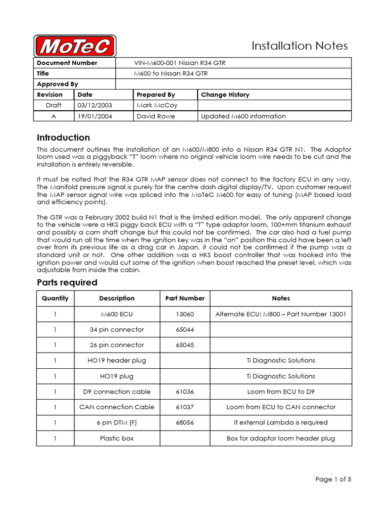 MoTeC M600 Installation for R34 GTR | PDF | Ignition System | Engine ...