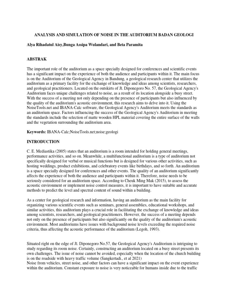 Analysis and Simulation of Noise in The Auditorium Badan Geologi | PDF | Noise | Sound