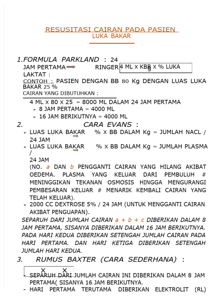 Resusitasi Cairan Luka Bakar: Rumus dan Formula | PDF
