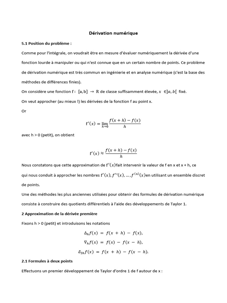 Dérivation Numérique | PDF | Différence finie | Objets mathématiques