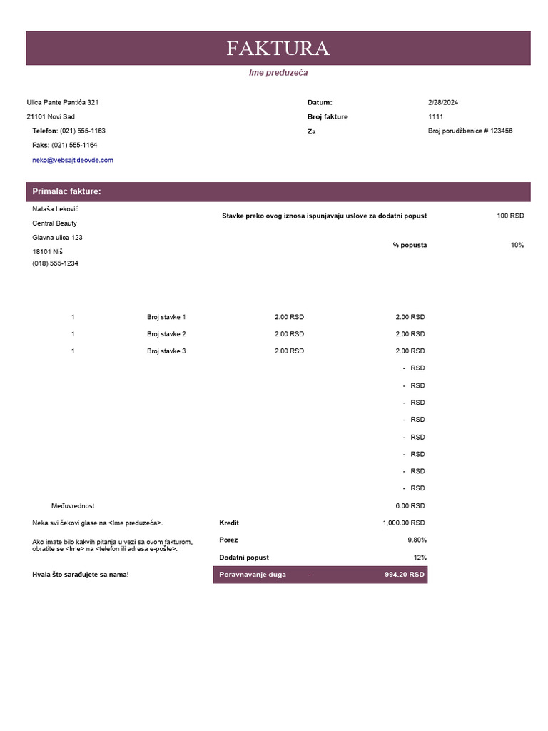Raznobojna Izlazna Faktura | PDF