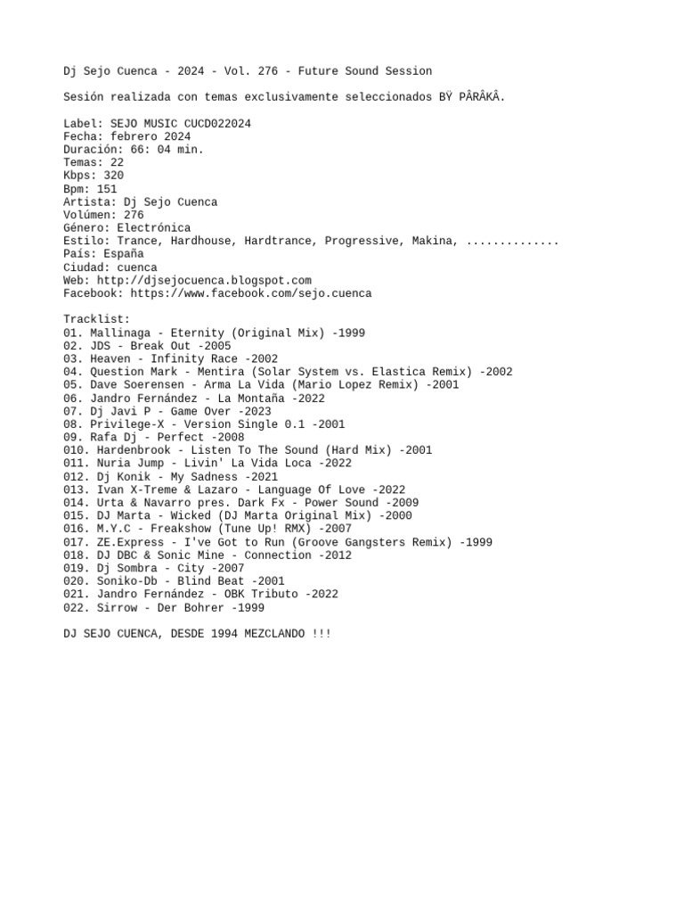 DJ Sejo Cuenca - 2024 - Vol. 276 - Future Sound Session | PDF