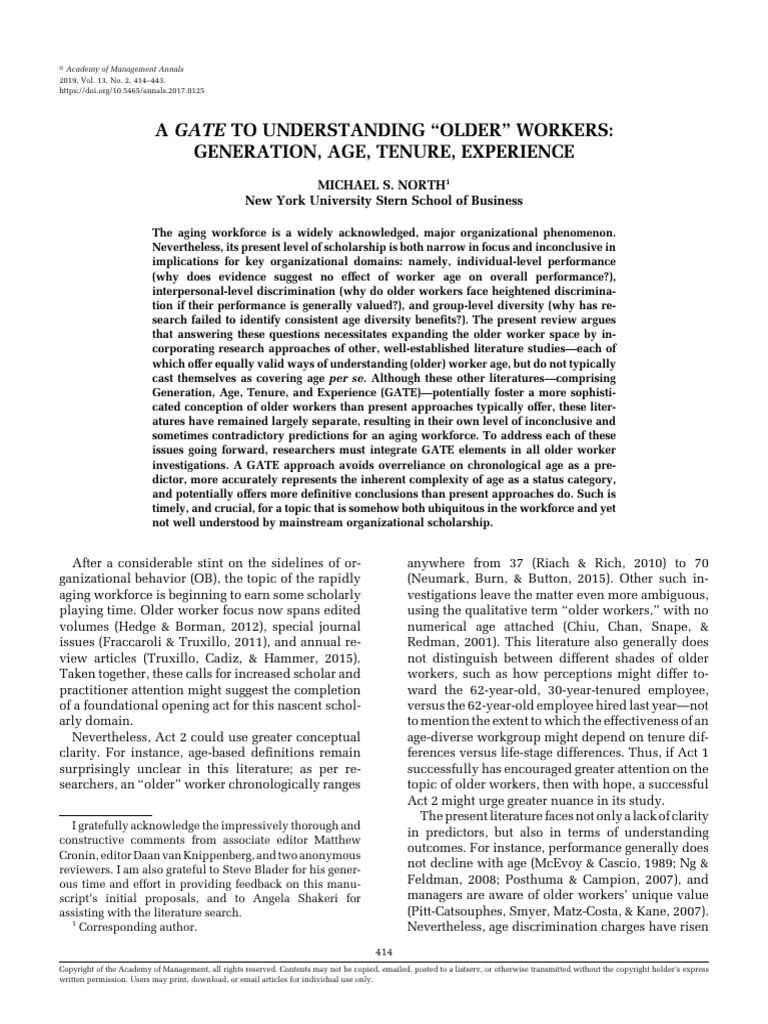 North - 2019 - AMA - A GATE To Understanding "Older" Workers Generation ...